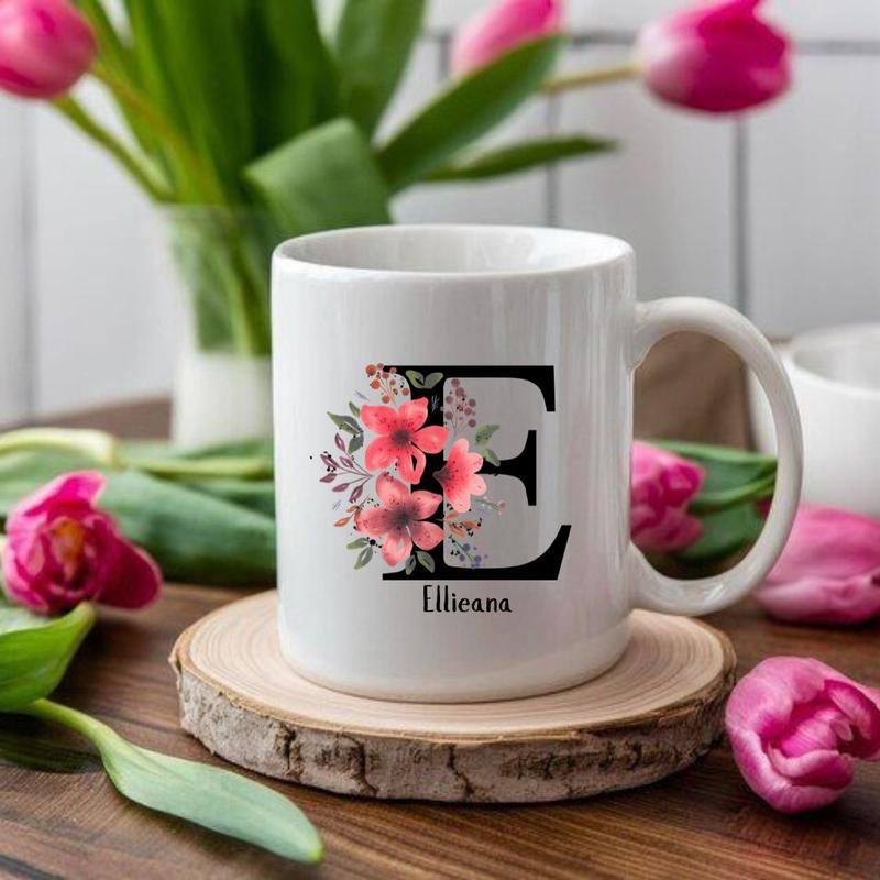 Mug Custom Dengan Huruf Inisial motif Bunga Ukuran 320 ml Bahan Mug ...