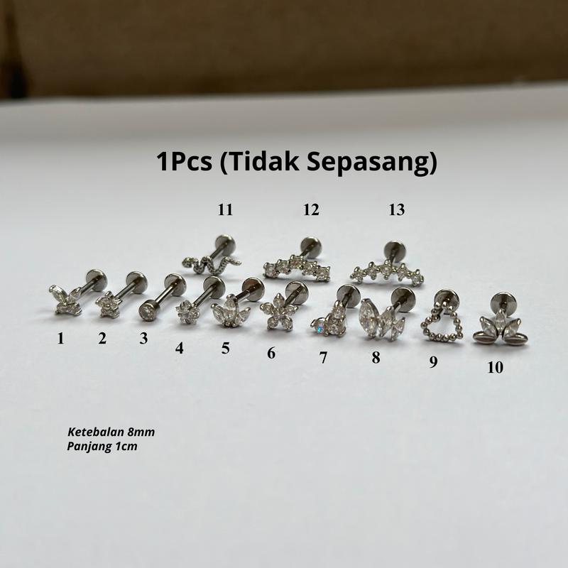 Harga 1Pcs (Bukan Sepasang) Piercing Tindikan Flat Titanium Silver ...