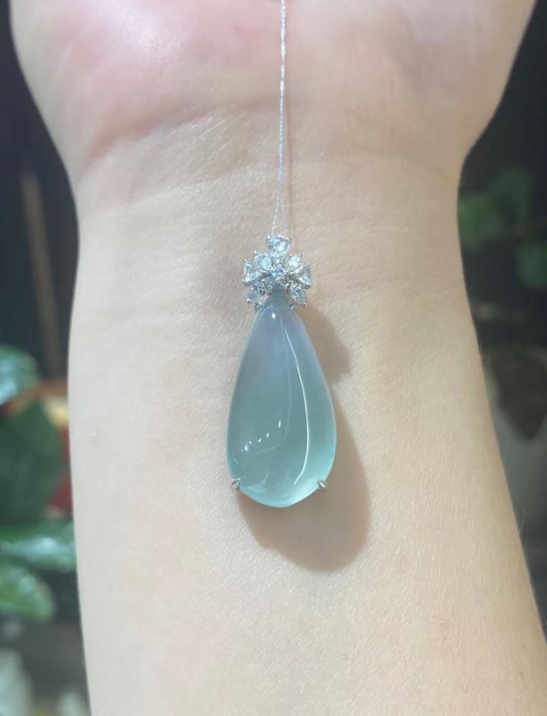 Natural Burmese A-grade jadeite water drop pendant, support national ...
