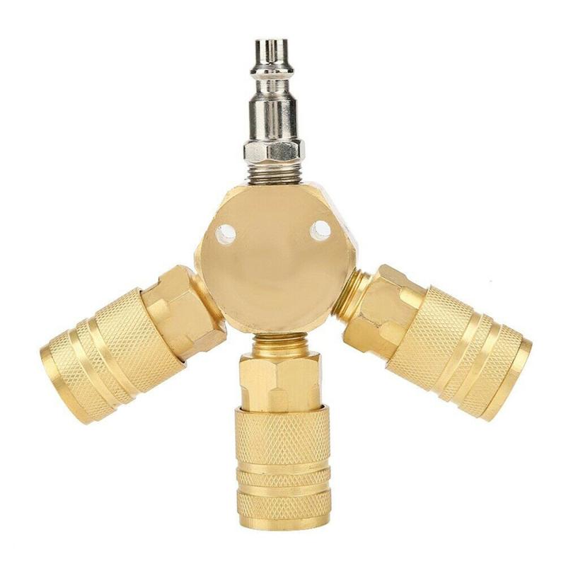 3-Way Hex Style Air Manifold with 3 Pieces Brass Industrial Coupler ...
