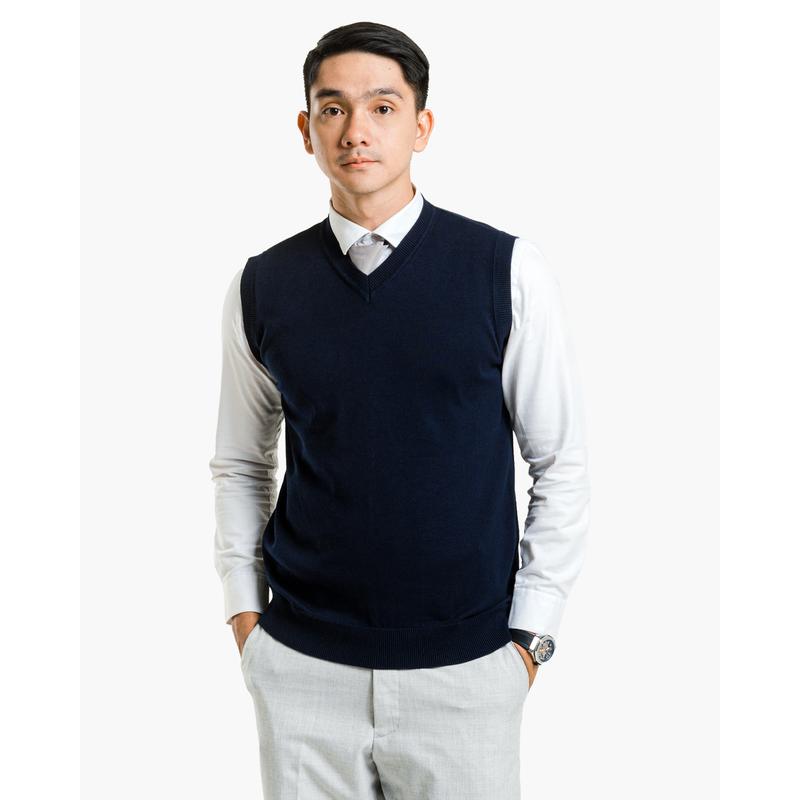 Gomuda Sweater Rajut Pria Vest Rompi Formal Dark Navy - Shop | Tokopedia