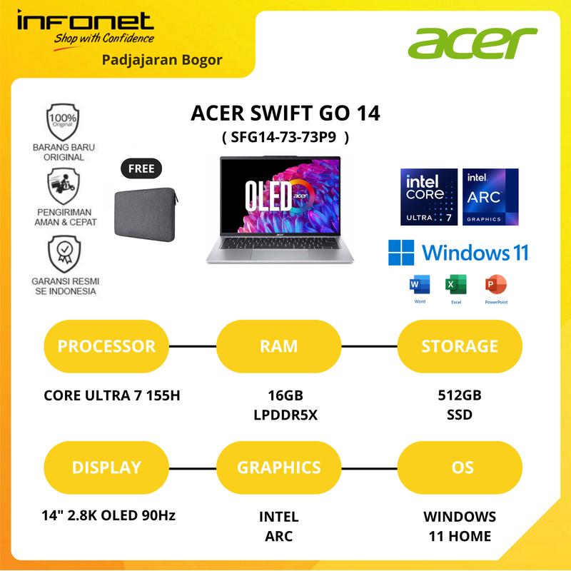 ACER SWIFT GO 14 SFG14-73-73P9 EVO CORE ULTRA 7 155H 16GB LPDDR5X - Shop | Tokopedia