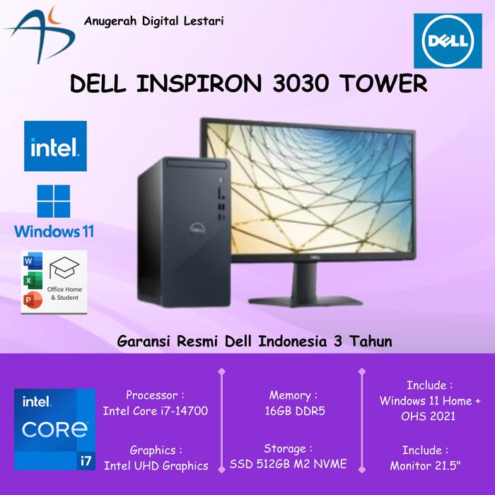 Promo Dell Inspiron 3030 Tower Core i7-14700 16GB SSD 512GB WIN 11 OHS ...