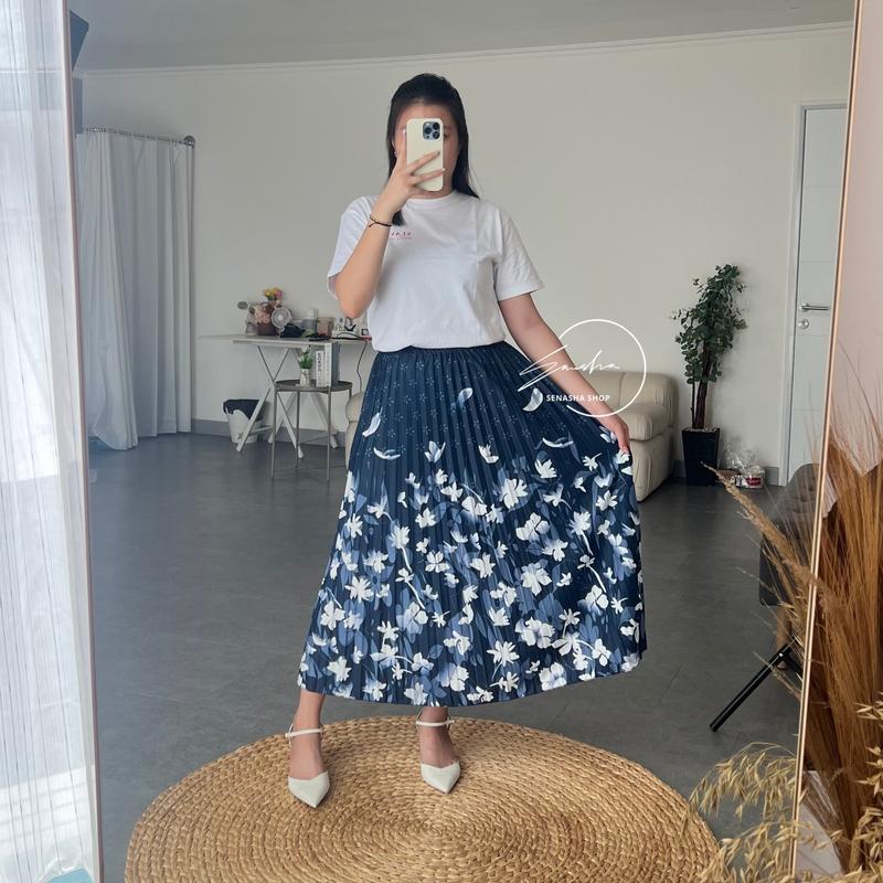 Plisket Rok Midi Motif Bunga Yume / Rok Plisket Wanita/ Rok Wanita ...