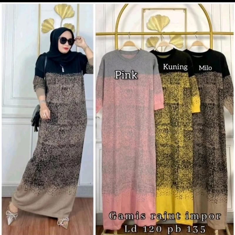 Gamis wanita rajut import Motif Gradiasi - Shop | Tokopedia