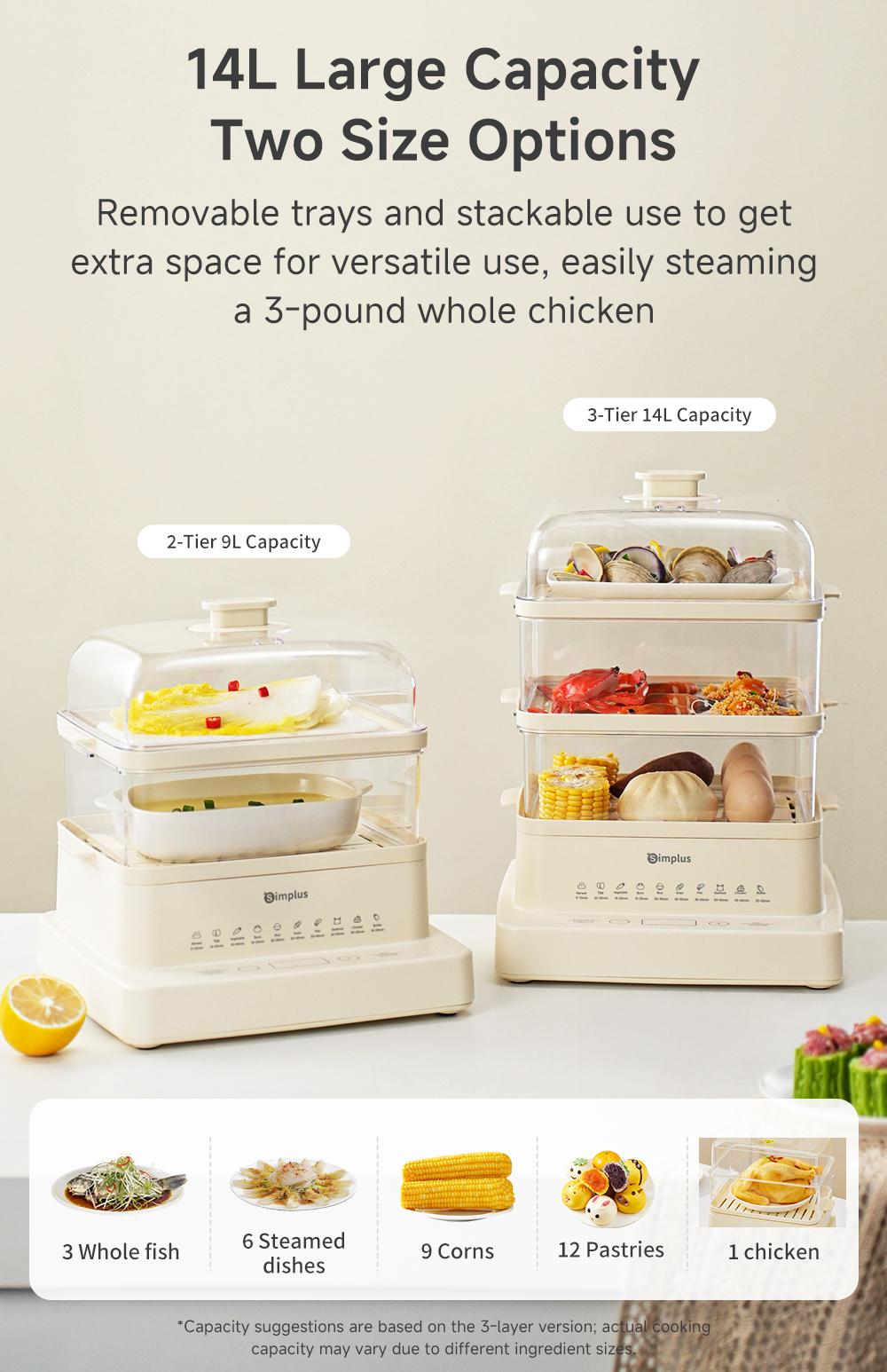 Simplus Electric Steamer 3-Layer 14L Capacity 24h Delay Timer Keep Warm ...