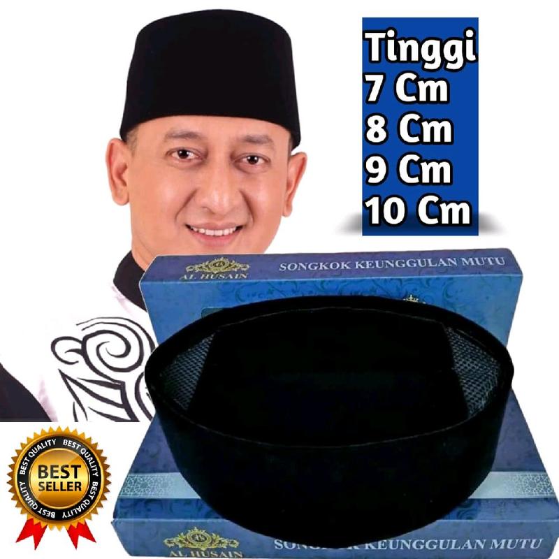 Kopyah Pria Dewasa Hitam Polos, Peci, Songkok Hitam Dewasa Tinggi 7 Cm ...