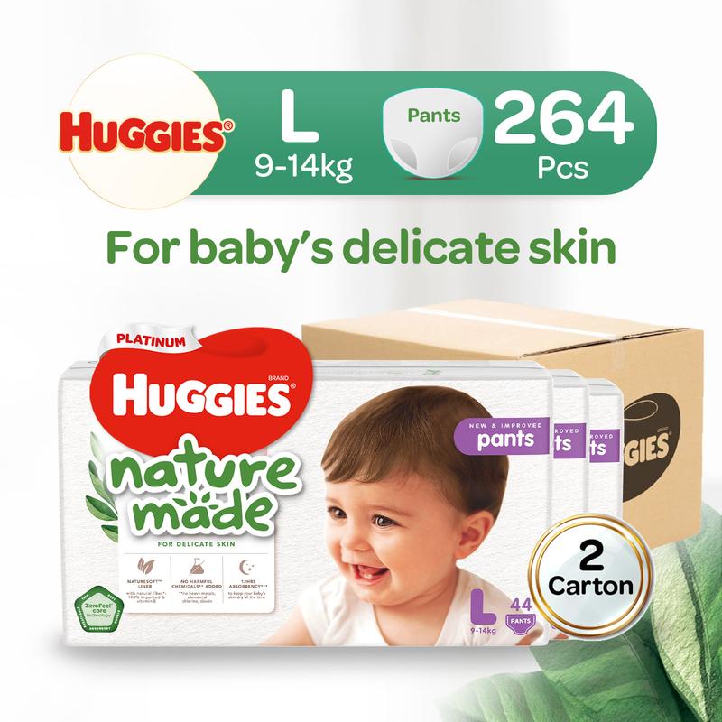 [Bundle of 2 Carton] Huggies Platinum Naturemade Pants - L 44pcs ...