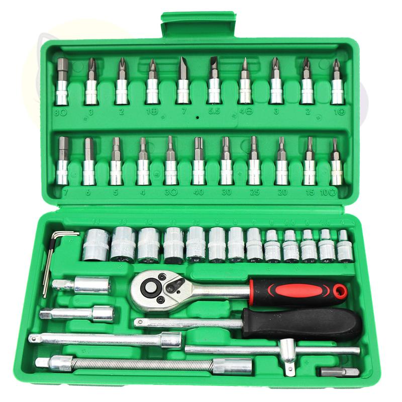 Free Toolbox [Saiz 1/4] 46 PCS Socket Wrench set Hardware Ratchet ...