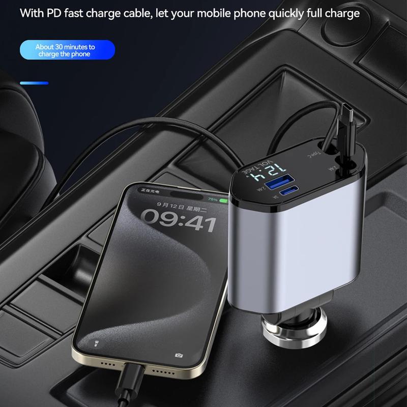 Retractable Car Charger, 4 in 1 Fast Charging Car Charger 120W ...