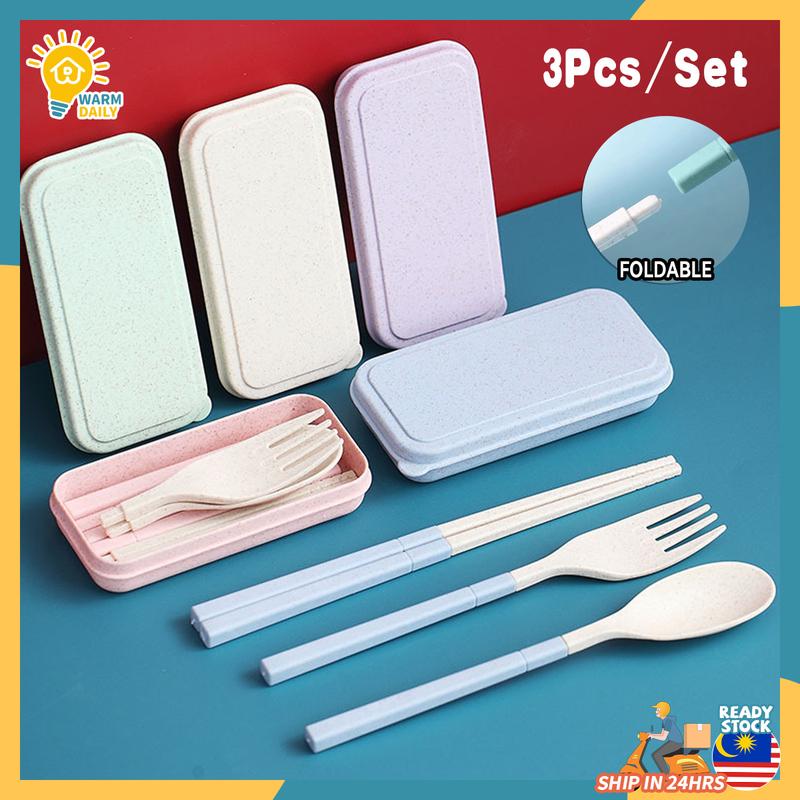 Kitchenware Foldable Wheat Straw Cutlery Set Spoon Folk Chopstick ...