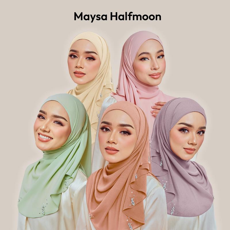 RADIUSITE - MAYSA BEADS HALFMOON SHAWL Chiffon Hijab with pearl ...