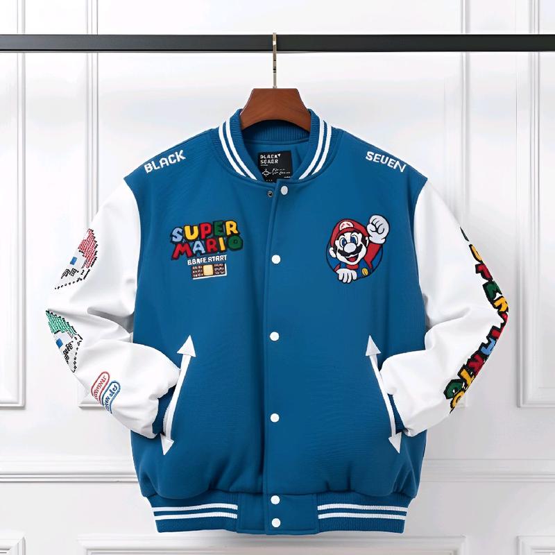 Varsity Jacket SUPER MARIO BROS Blue White | Jaket Varsity Biru Putih ...