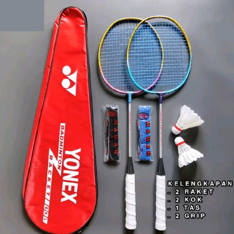 RAKET BADMINTON BIASA ANAK - ANAK MURAH 2 RAKET 2 GRIP 2 KOK 1 TAS ...