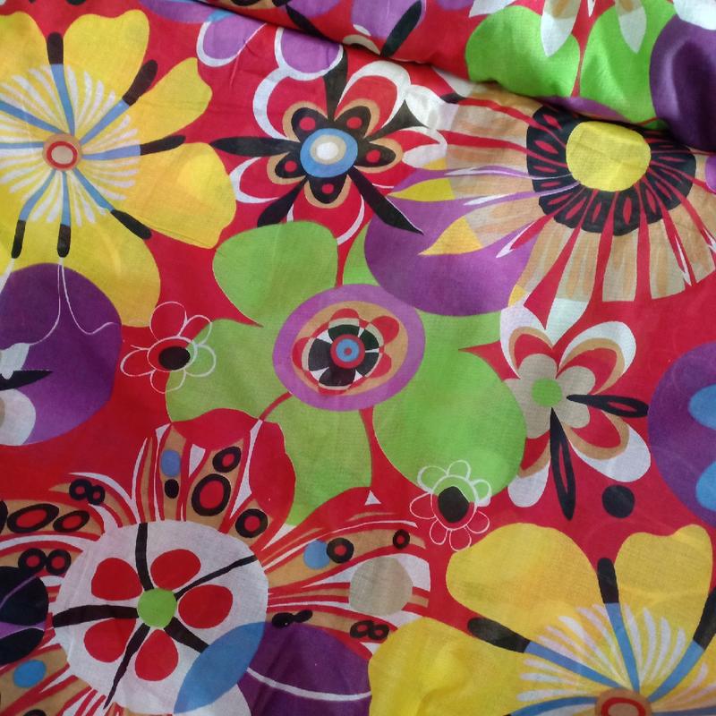 KAIN KATUN PARIS MOTIF BUNGA WARNA-WARNI (REQ PANJANG 50 CM = Rp14.000 ...