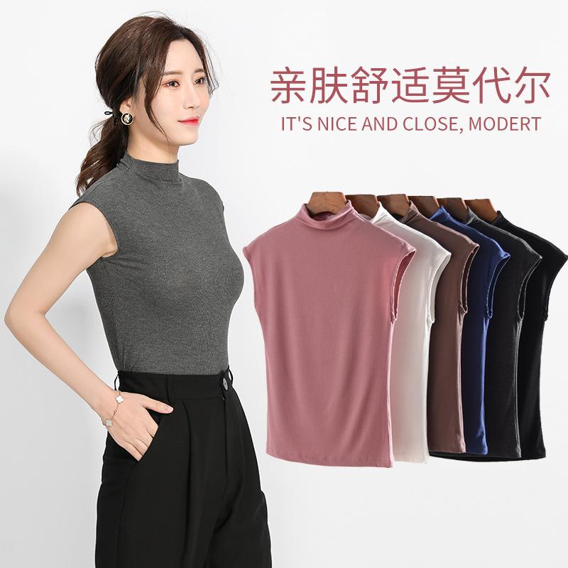 Rompi separuh turtleneck wanita, Kemeja-t tanpa lengan modal - TikTok ...