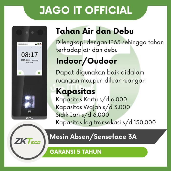 Jual Mesin Absensi & Akses Wajah ZKTeco Senseface 3A | Fingeprint ...