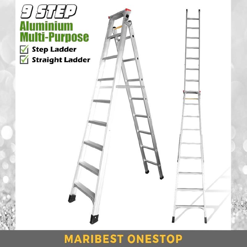 2-in-1 Dual Use Multipurpose 9 Step 5.1M Foldable Aluminium Ladder ...