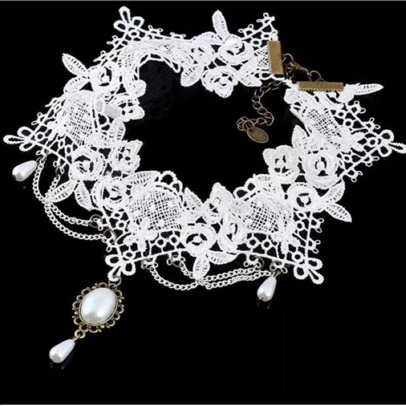 Kalung Choker A123 Lace Pearl White Wedding Choker - Shop | Tokopedia