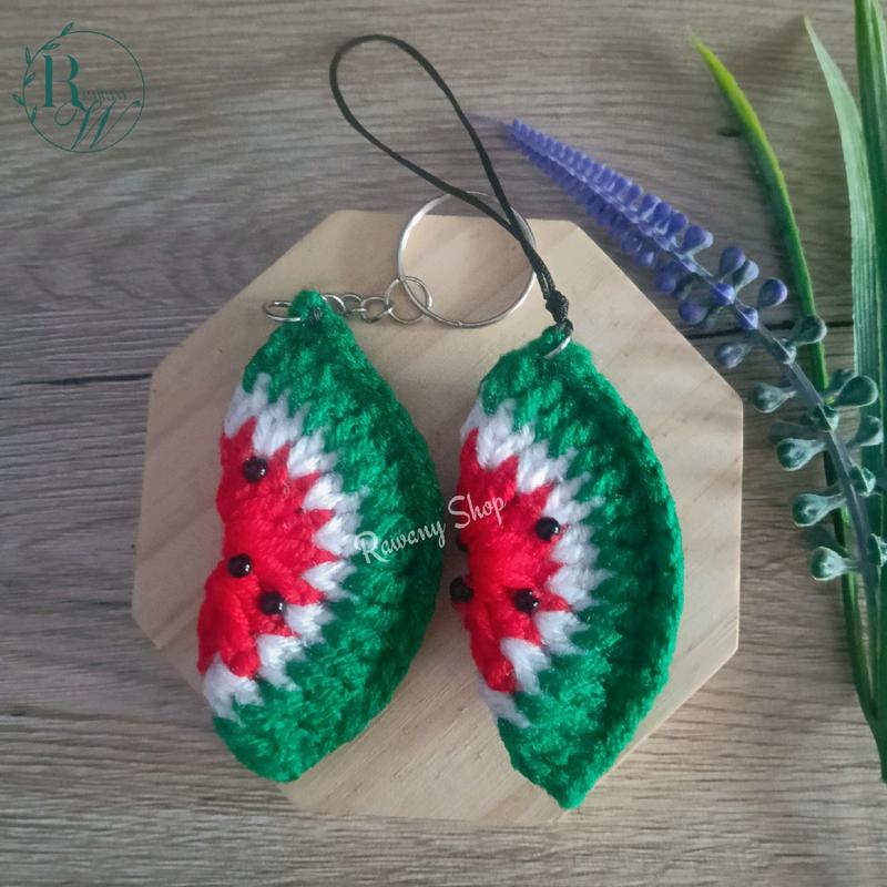 Crochet Watermelon Keychain | Knitting Watermelon Straps | Tembikai ...