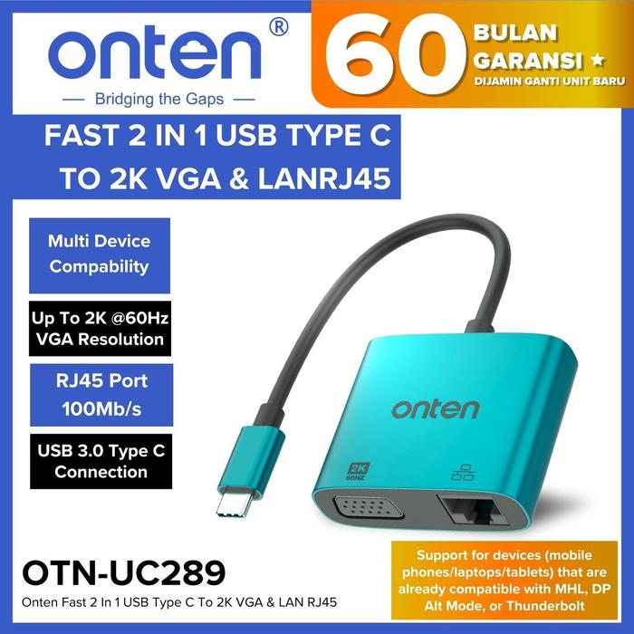 Jual Onten Converter OTN-UC289 Fast 2 In 1 USB 3.0 Type C to 2K VGA dan ...