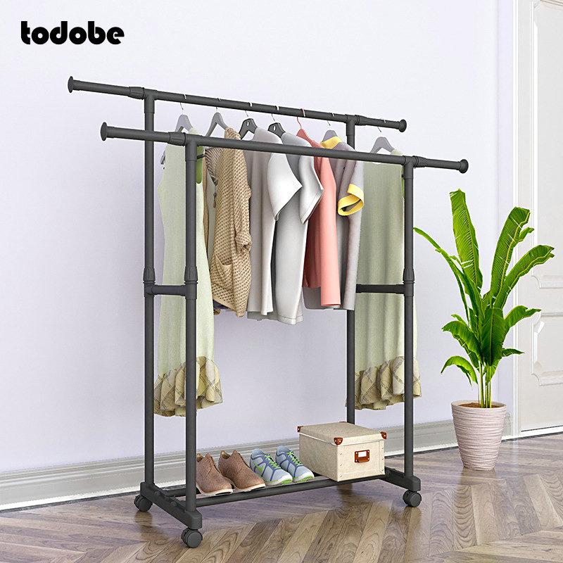 Double Pole Coat Rack Reinforced Steel Frame Clothing Rack Bedroom ...