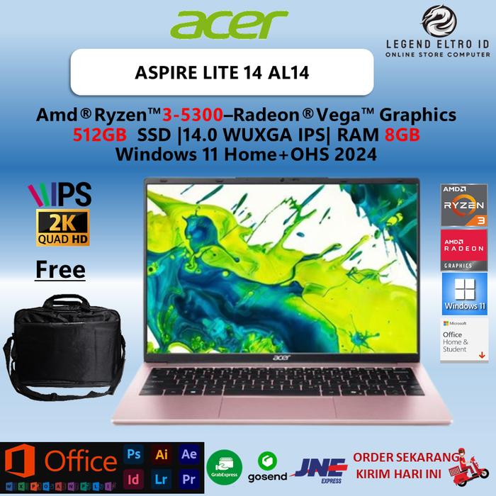 Promo Laptop ACER ASPIRE LITE 14 AL14 RYZEN 3 5300 8GB 512GB W11+OHS ...