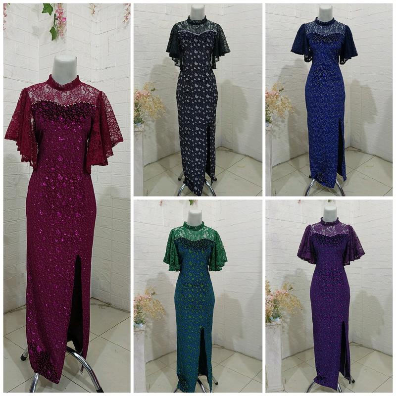 Longdress Sepan Bludru Motif bulat // Dress pesta mewah - Shop | Tokopedia