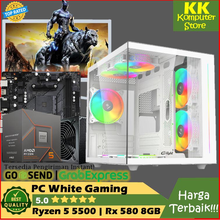 Pc Gaming White Amd Ryzen 5 5500 + RX 580 8G |Ram 16G |Nvme 256GB ...