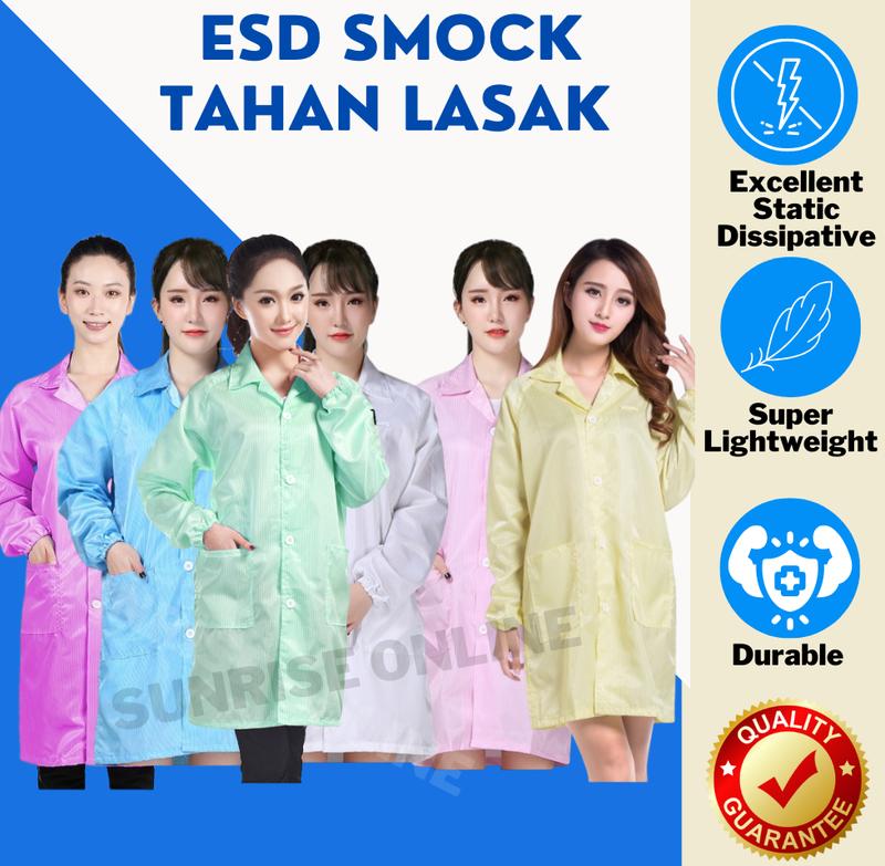 [ORIGINAL] ESD Smock Blue, White, Pink, Yellow Long Sleeve Baju ...