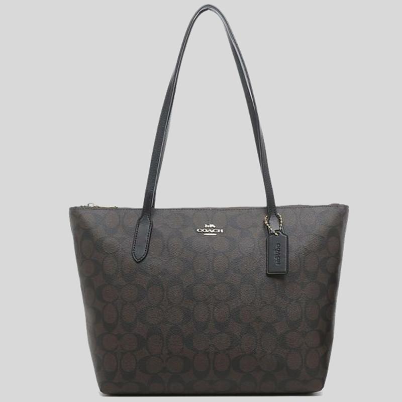 Coach Zip Top Tote In Signature Canvas Brown Black 4455 - TikTok Shop ...