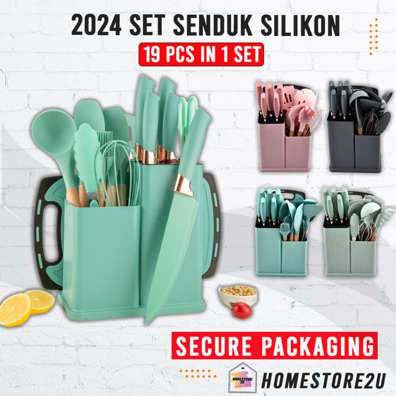 19 Pcs set senduk silicon tahan panas non-stick sudip pisau spatula ...