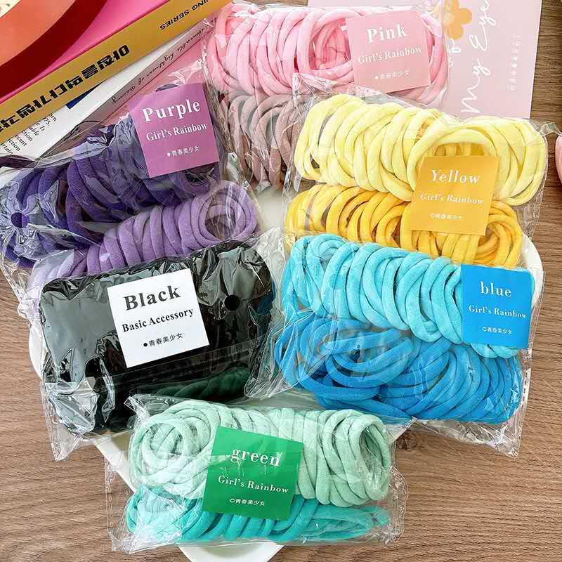 50pcs High Elastic Stretch Rubber Hair Tie Gradient Color Nylon ...