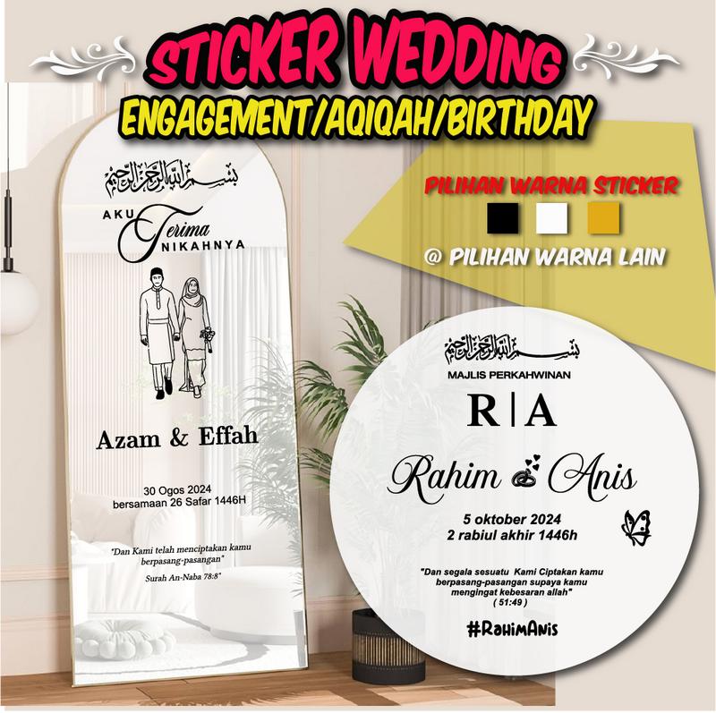 CUSTOM STICKER CERMIN UNTUK WEDDING/PERKAHWINAN/PERTUNANGAN/AQIQAH ...