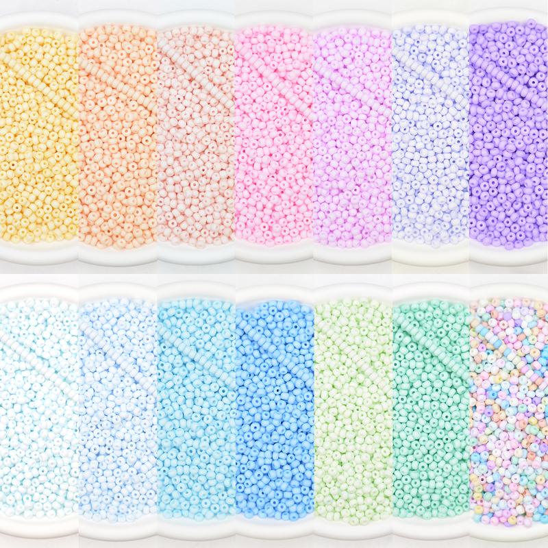 Manik biji 3mm dan 4mm, manik kaca macaroon matte, pengatur jarak ...