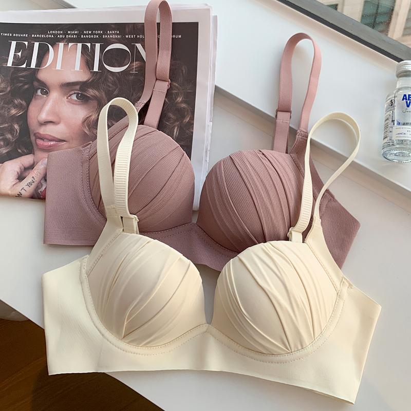 Underwear Small Breast Push up Push up Solid Color Wireless Female ...