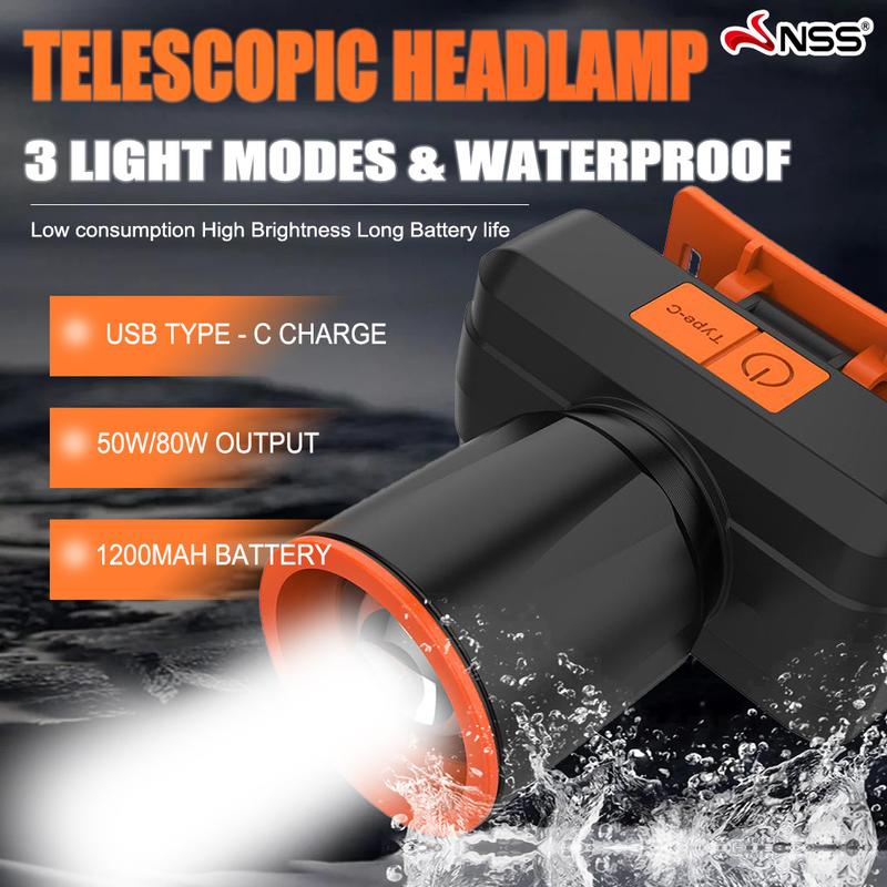 NSS Telescopic Headlamp 3Modes Waterproof Outdoor Fishing Camping ...