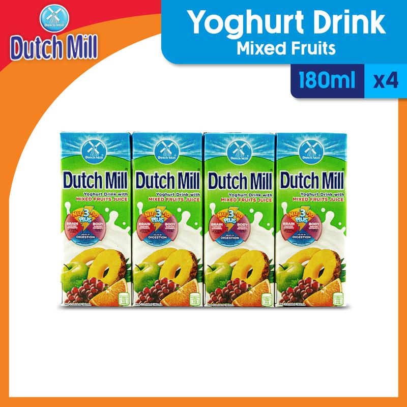 Dutch Mill UHT Yoghurt Drink Mixed Fruit 180ml x 4 brick - TikTok Shop ...