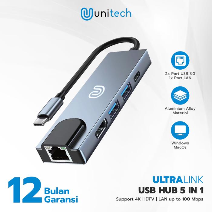 Promo 5in1 Type C USB Hub Konverter Unitech Ultralink Hub 3.0 + HDMI ...
