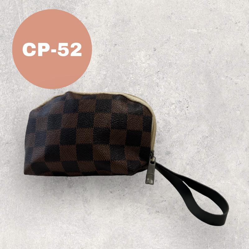 Cream Coin Pouch, Chess Square Pattern Pouch Wallet, Classic Travel ...