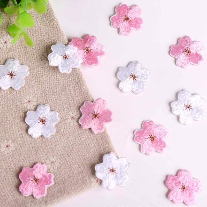 10Pcs Cherry Blossom Embroidery Patches Fabrics Iron On Clothing ...