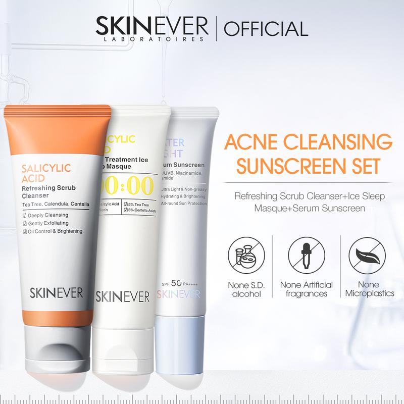 SKINEVER Acne Cleansing Sunscreen Set | Scrub Cleanser & Ice - TikTok ...