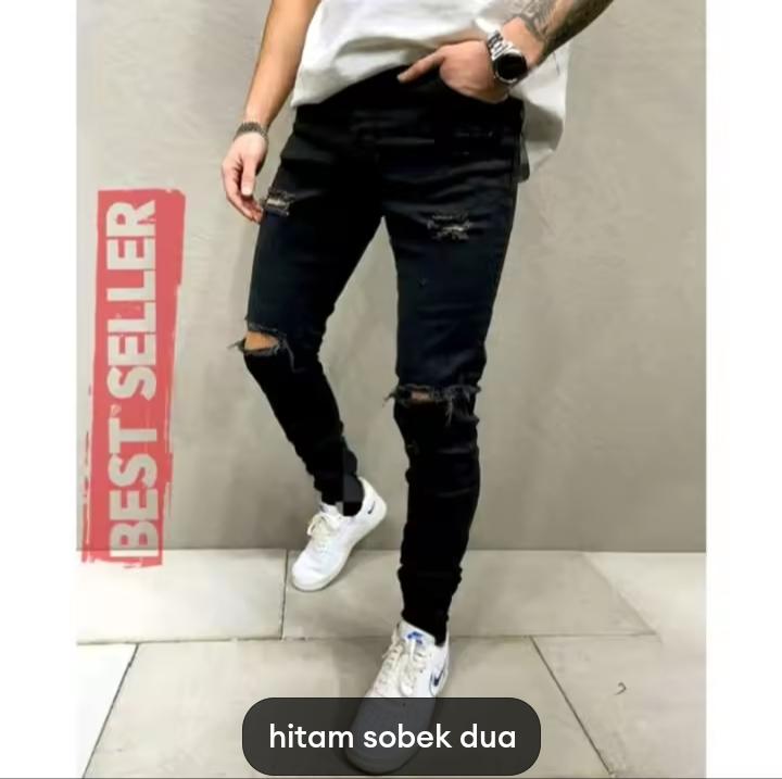 outfit ski̇nny jeans cowok celana jeans sobek pria bahan ngaret - Shop ...