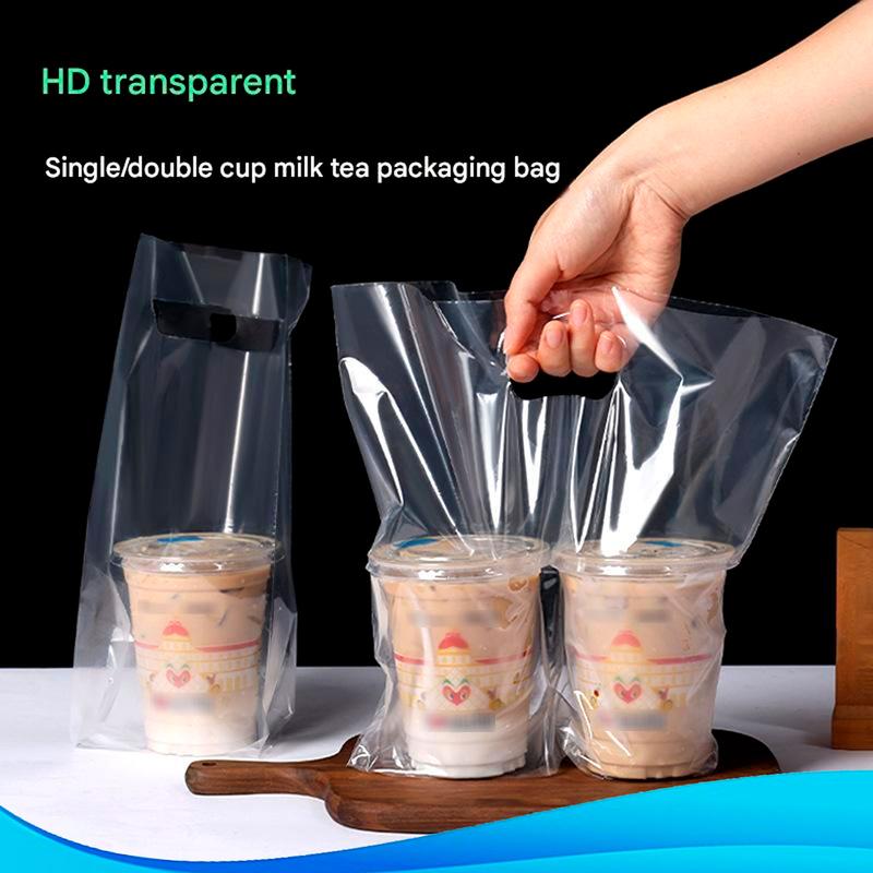 100pcs Milk Tea Bag Single / Double Take out Plastic Bag for - TikTok ...