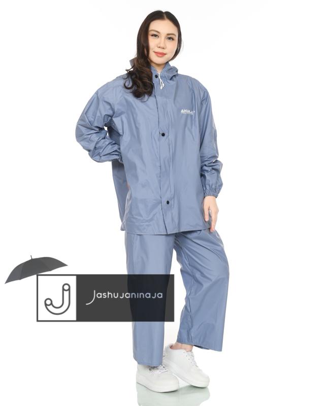 Jas hujan AKULA setelan baju celana pria wanita bahan Pvc 0,25 tebal ...