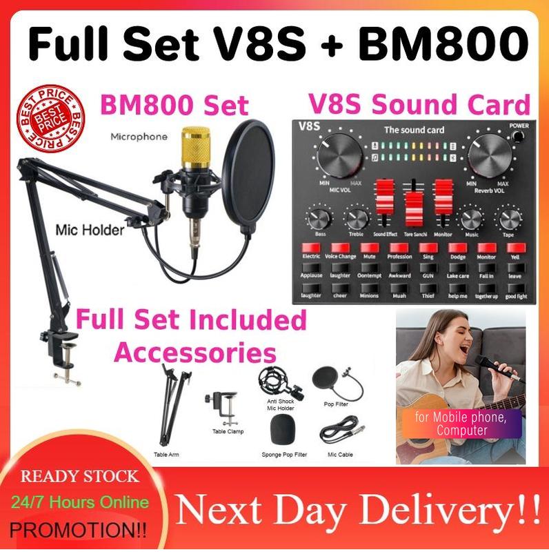 Full Set V8S Sound Card + BM800 Condenser Microphone Set Liv - TikTok ...