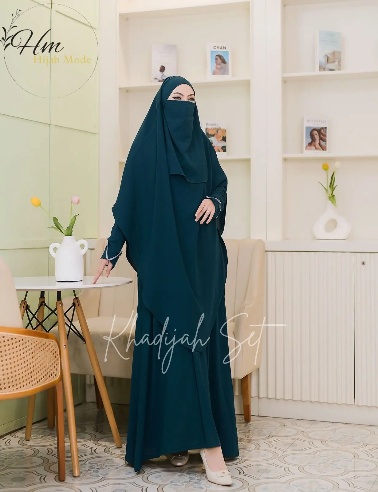Khadijah Set Abaya Set Syar'i Kerudung French Khimar Cadar Bahan ...