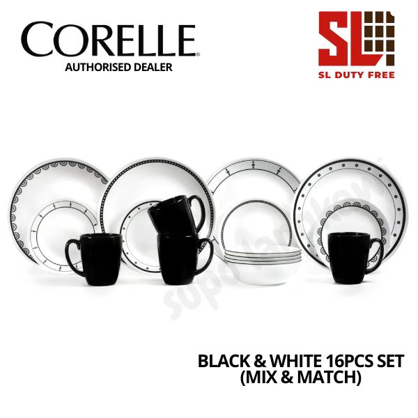 Corelle 16pc Black & White (Mix & Match) Dinnerware Set (1131599 ...