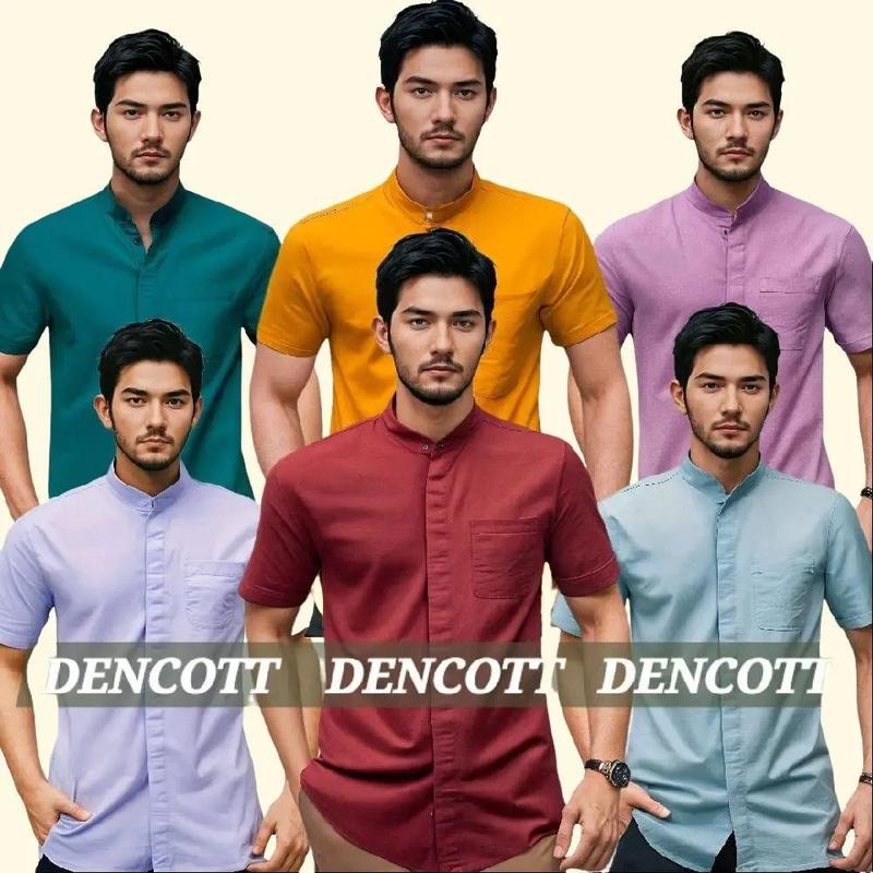 Kemeja Lelaki Pendek Berkualiti Tinggi Berjabat Tangan Mandarin ...