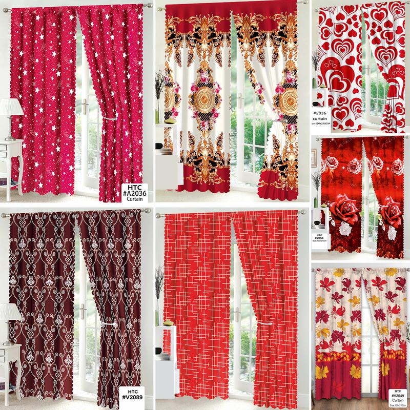Red Printed Curtains Pink Rose Door Curtain Livingroom Elegant - TikTok ...